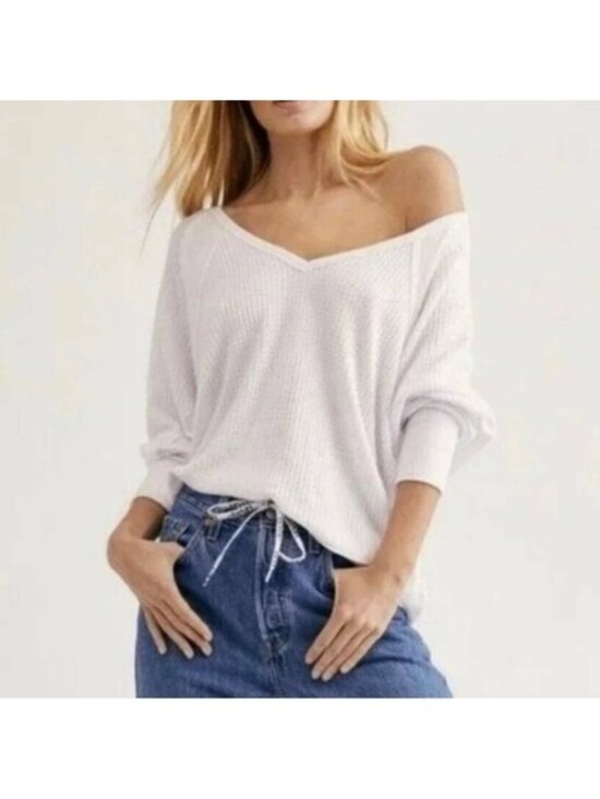 Free People | Tops | Free People Santa Clara Thermal Waffle Knit Top ...